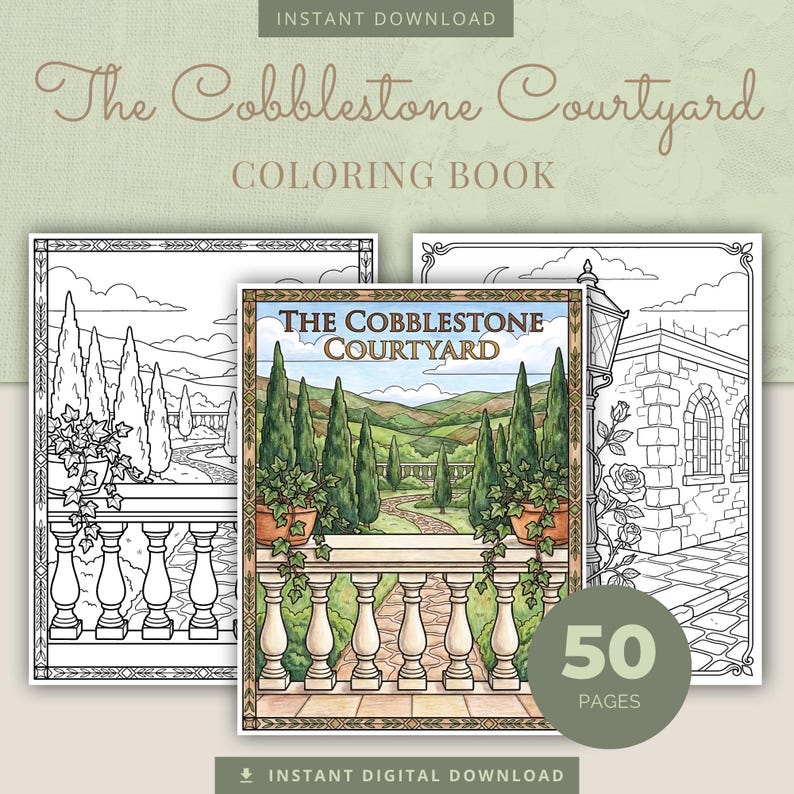 Cobblestone Courtyard Coloring Book, 50 Hidden Garden Rustic Printable ...