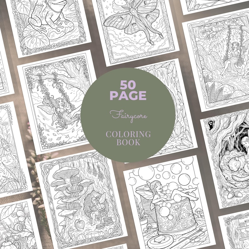 Fairycore Coloring Book, 50 Enchanted Woodland Fairy Printable Adult ...