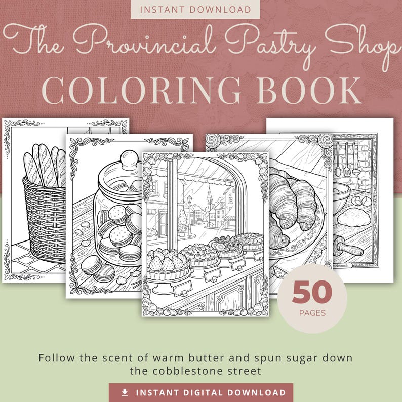 French Bakery Coloring Book, 50 Rustic Provincial Pastry Printable ...