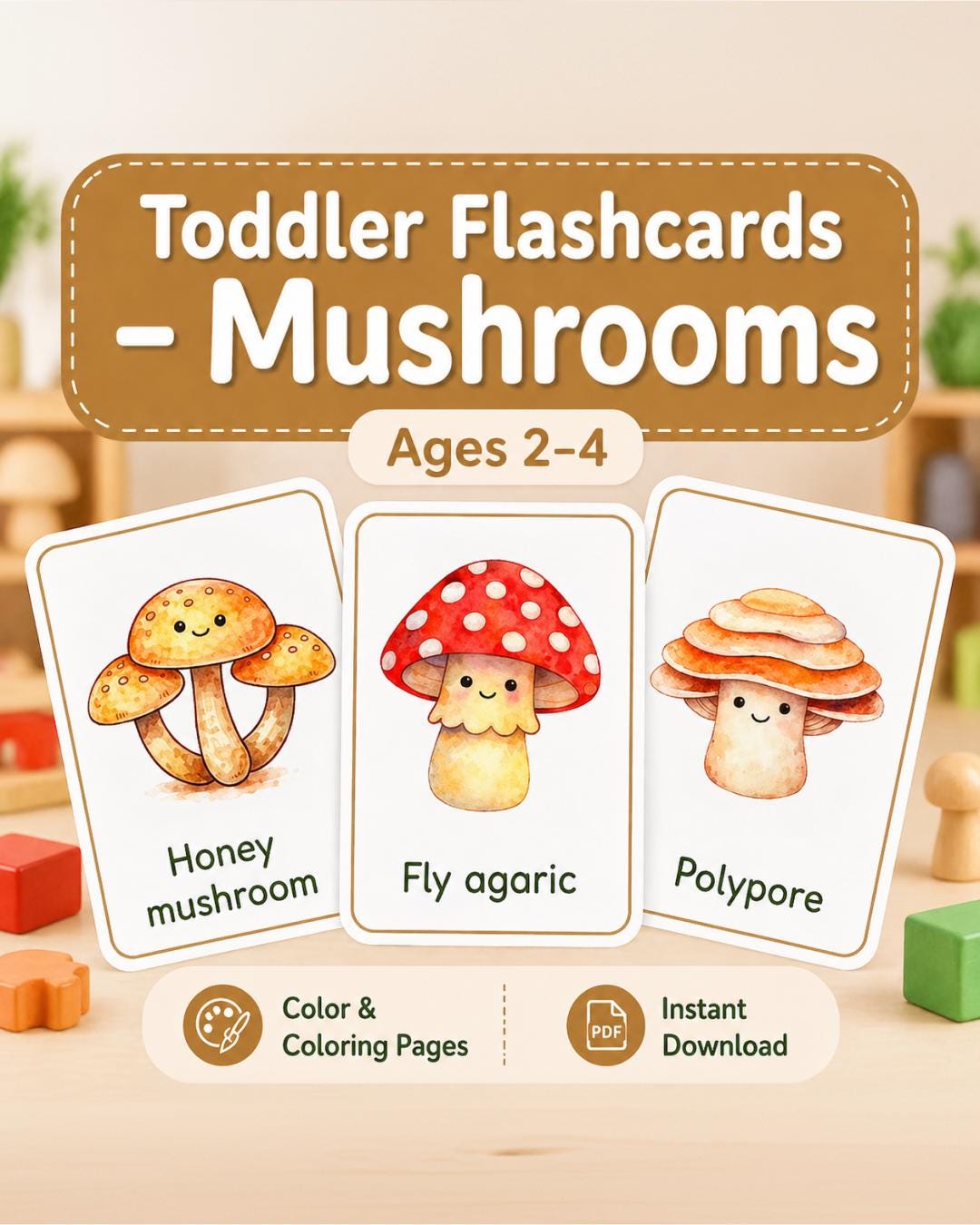 Mushroom Flashcards for Kids, Printable Nature Learning Cards ...