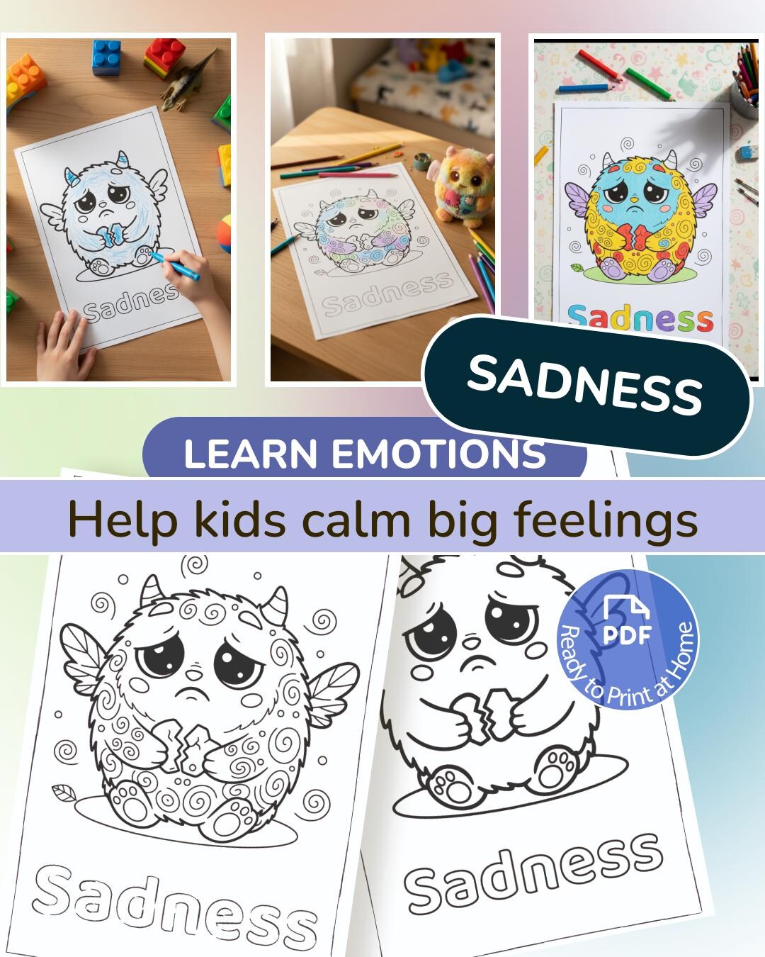 Sadness Coloring Pages for Kids – Emotional Regulation Printable (PDF ...