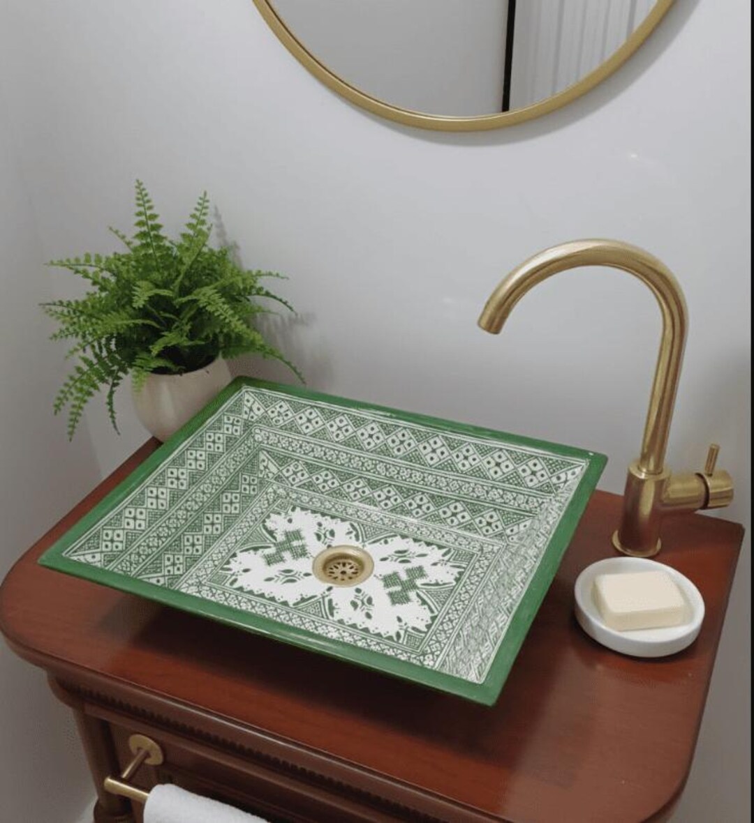 Moroccan Rectangular Ceramic Vessel Sink - Handmade Sink - Geometric ...