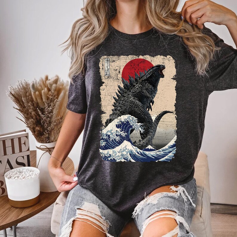 Vintage Japanese Godzilla Great Wave PNG, Godzilla and the Wave Youth ...