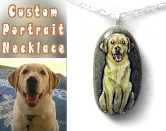 Custom Pet Necklace Portrait Pendant Hand Painted Animal | Etsy