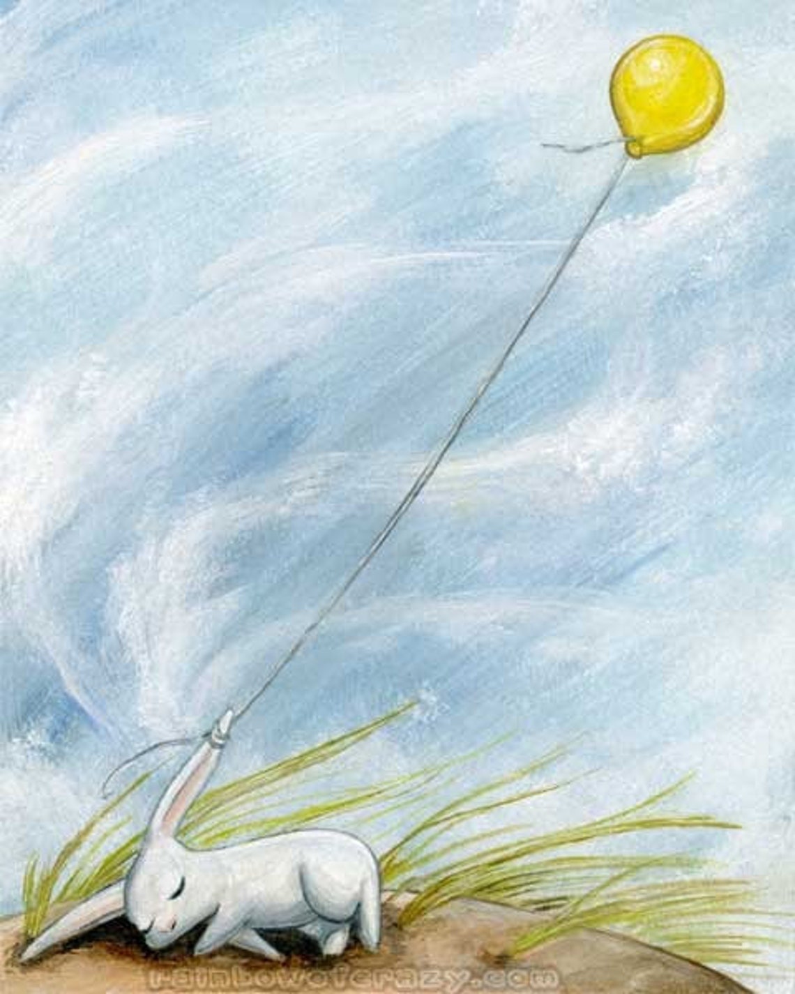 White Rabbit Print Yellow Balloon Picture Kids Wall Art - Etsy