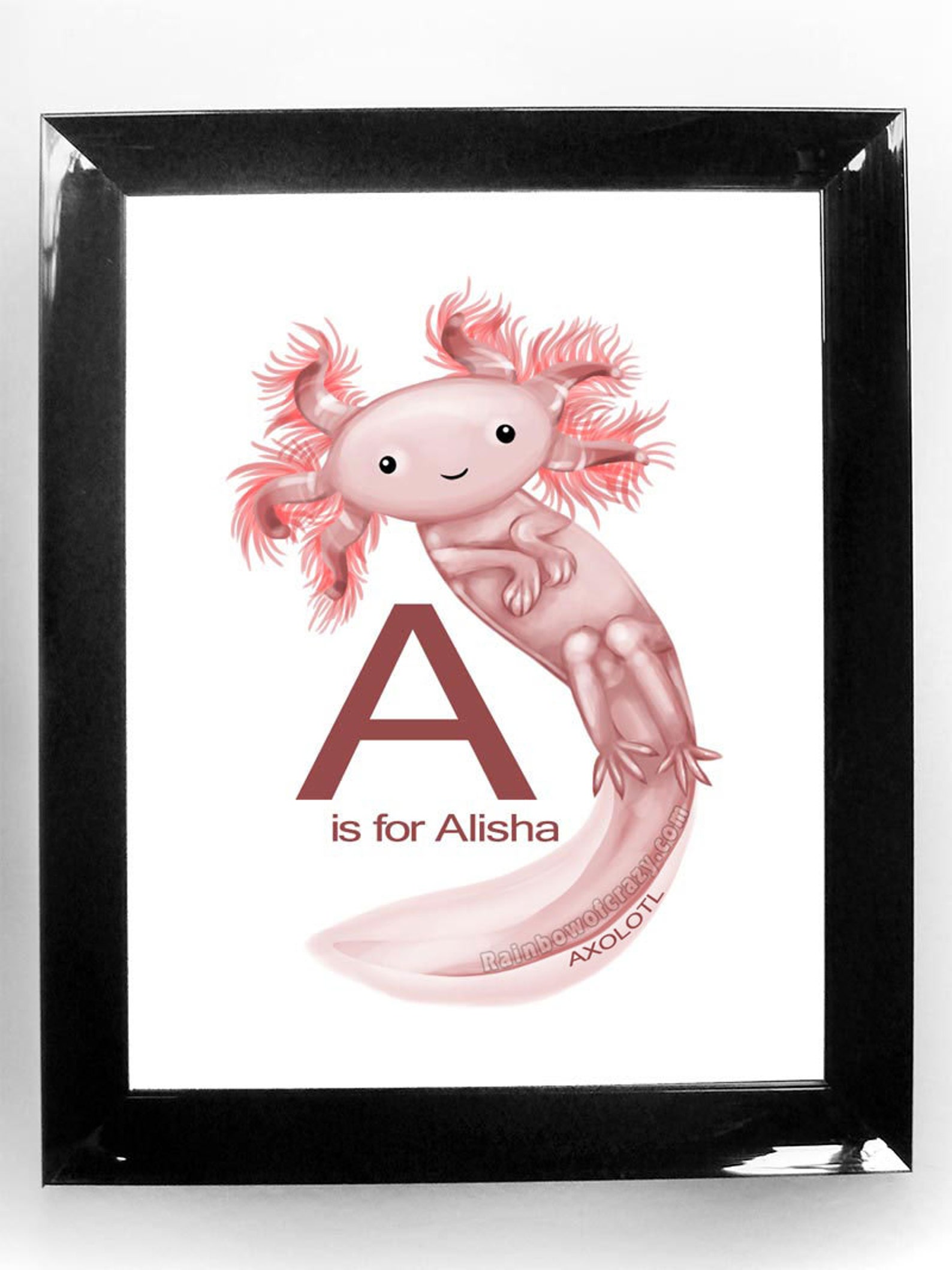 Custom Name: A is for Axolotl Art, Alphabet Letter Print, Nursery Decor ...