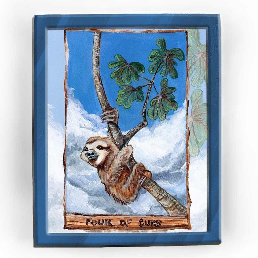 Impression de paresseux mignon, grand art mural, carte de tarot quatre ...