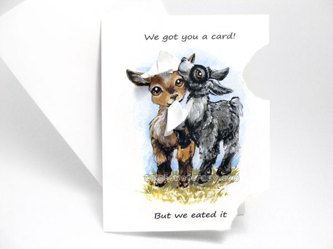 Funny Card Cute Goat Art Hungry Baby Goats Thinking of You - Etsy