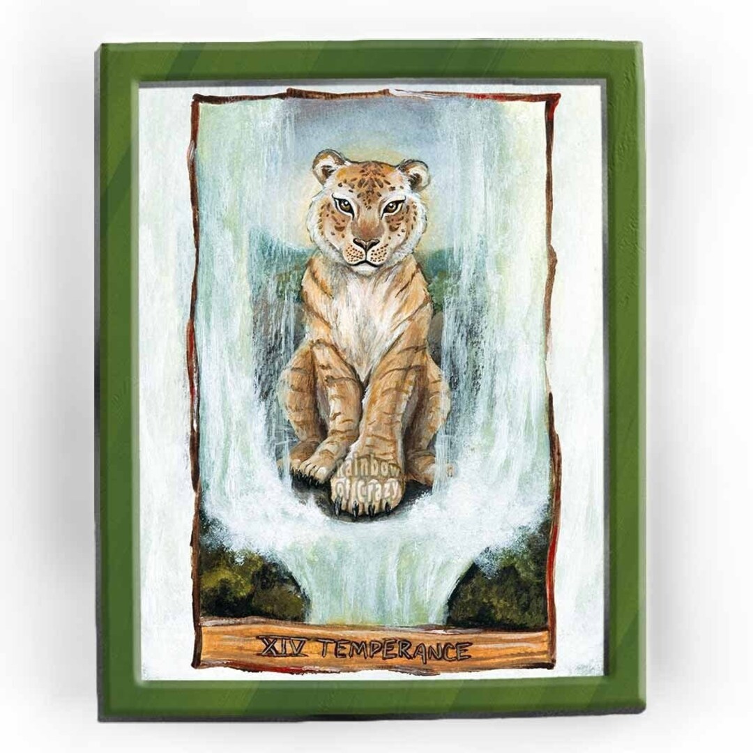 Liger Art Print, Waterfall Landscape, Big Cat Artwork, Lion Decor ...