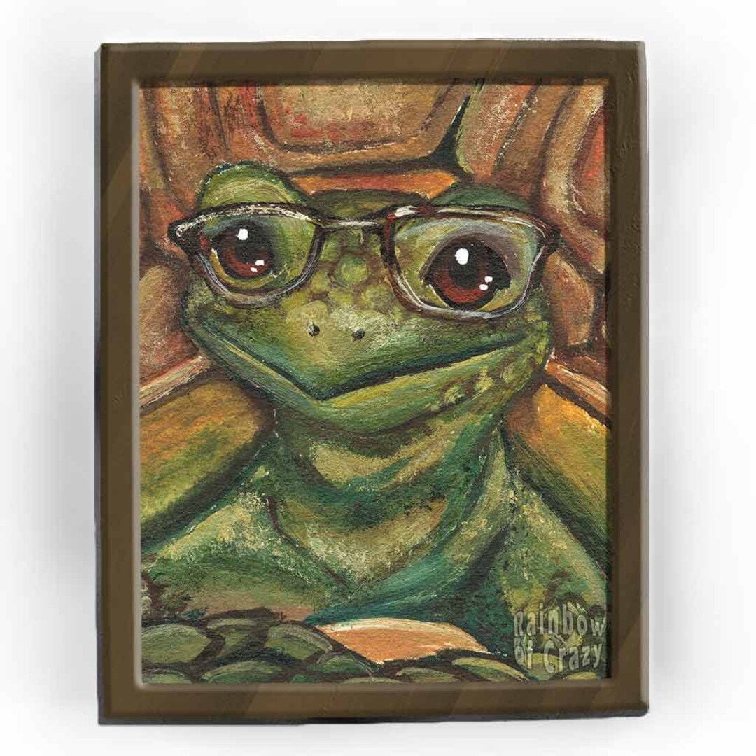 Tortoise Print, Eye Glasses, Turtle Art, Woodland Animal Portrait ...