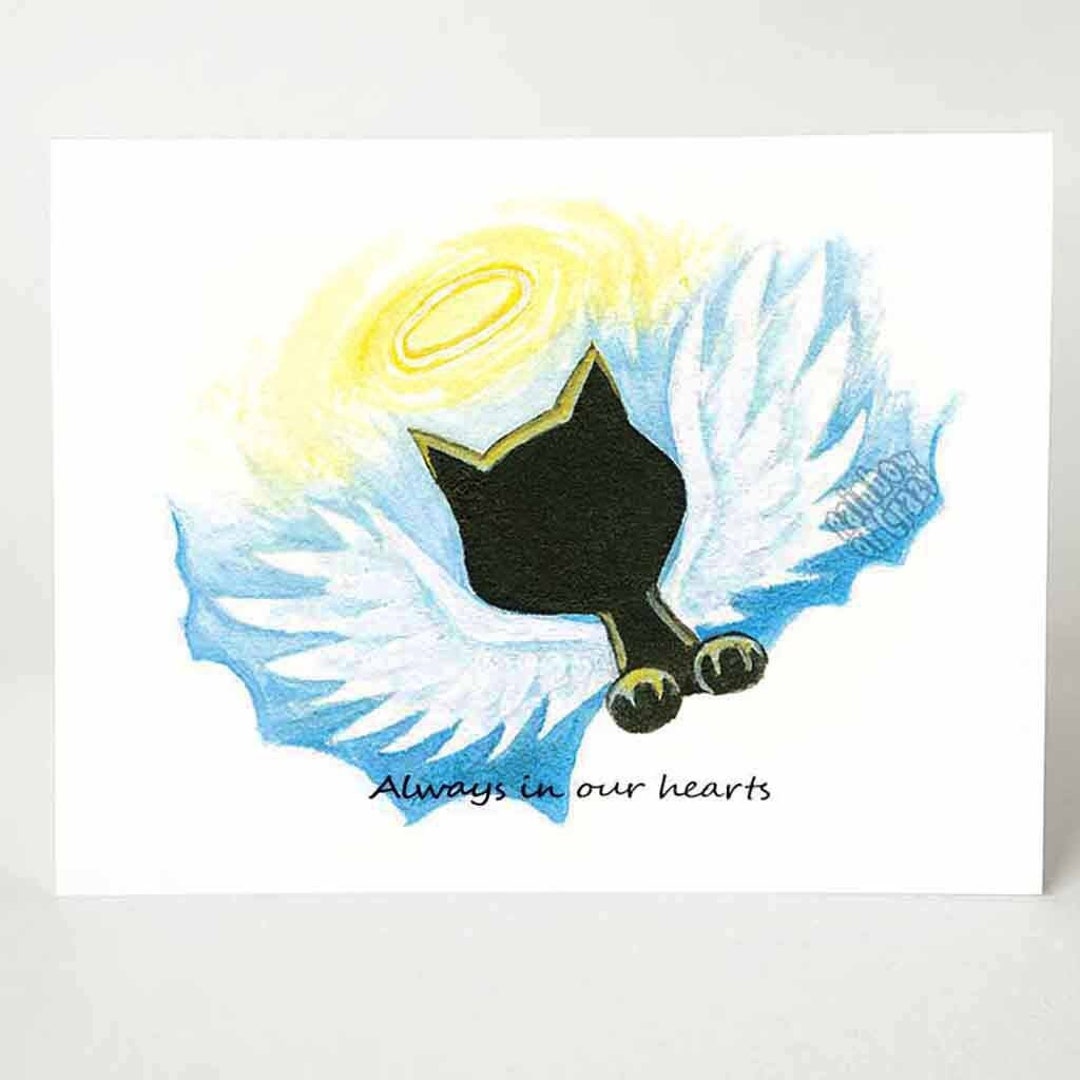 Sympathy Card, Black Cat Art Print, Pet Loss, Death of Pet, Angel Cat ...