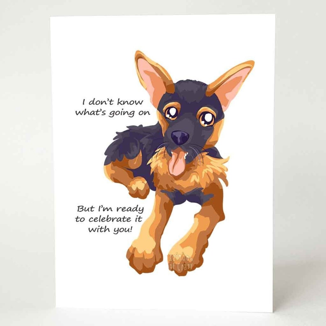 Congratulations Card, Dog Greeting, German Shepherd Art, Celebration ...