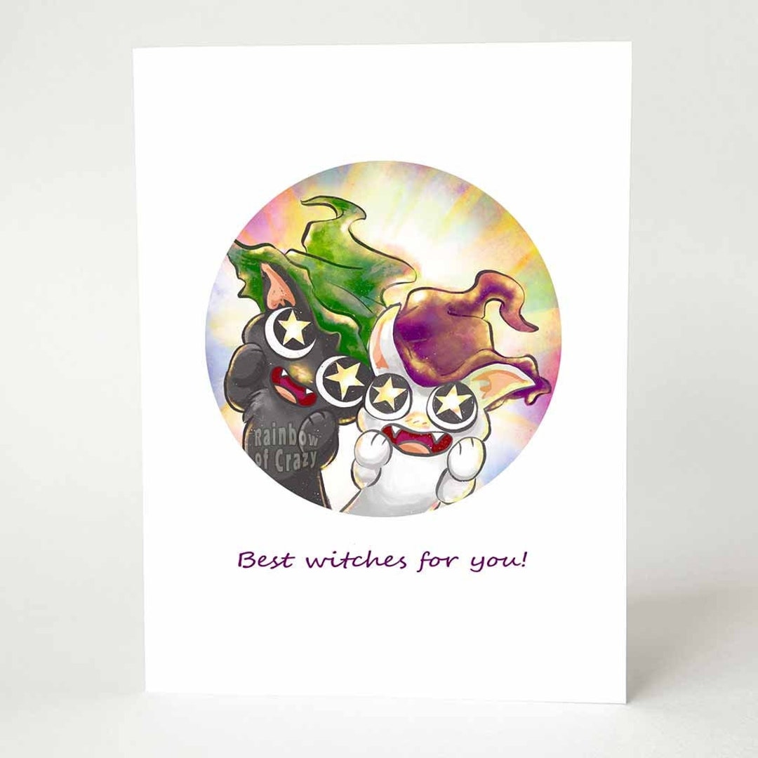 Best Wishes Card, Witch Art, Black Cat Lover, Funny Notecard, Pun Humor ...