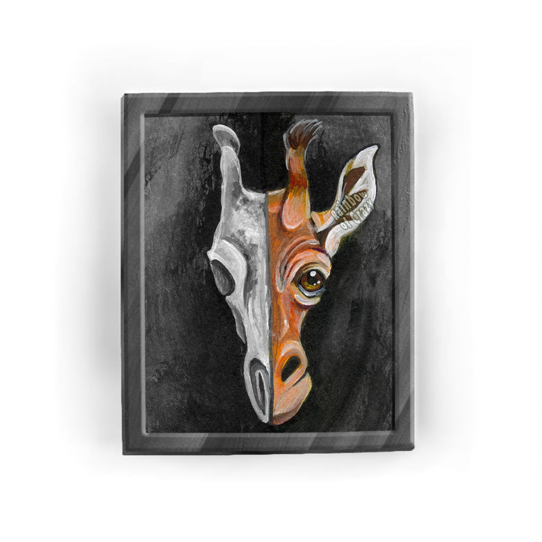 Giraffe Art, Skull Print, Skeleton Artwork, Zoo Animal Portrait, Horror ...