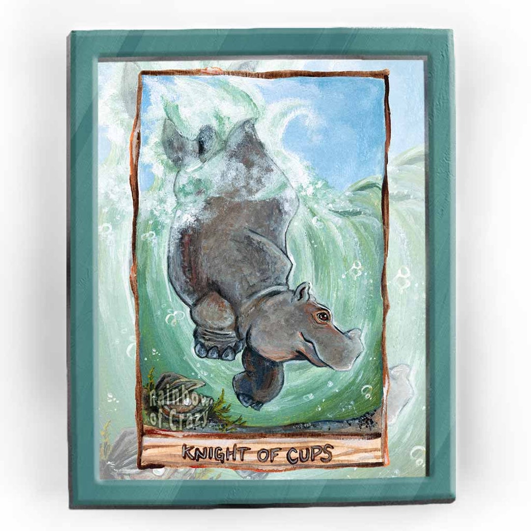 Hippopotamus Print, Hippo Art, Knight of Cups Card, Animism Tarot ...
