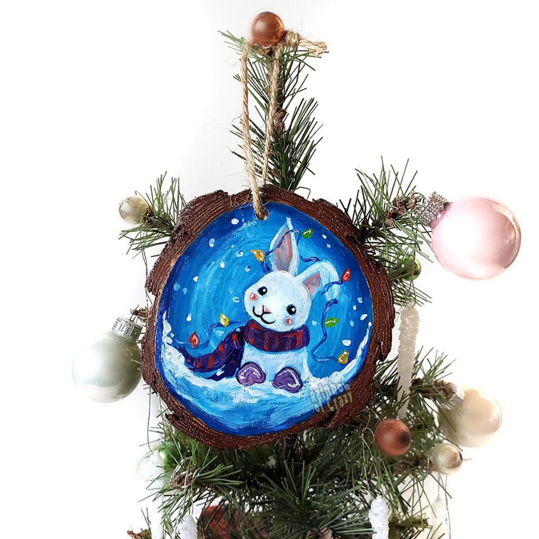 White Rabbit Ornament, Bunny Painting, Tree Decoration, Christmas ...