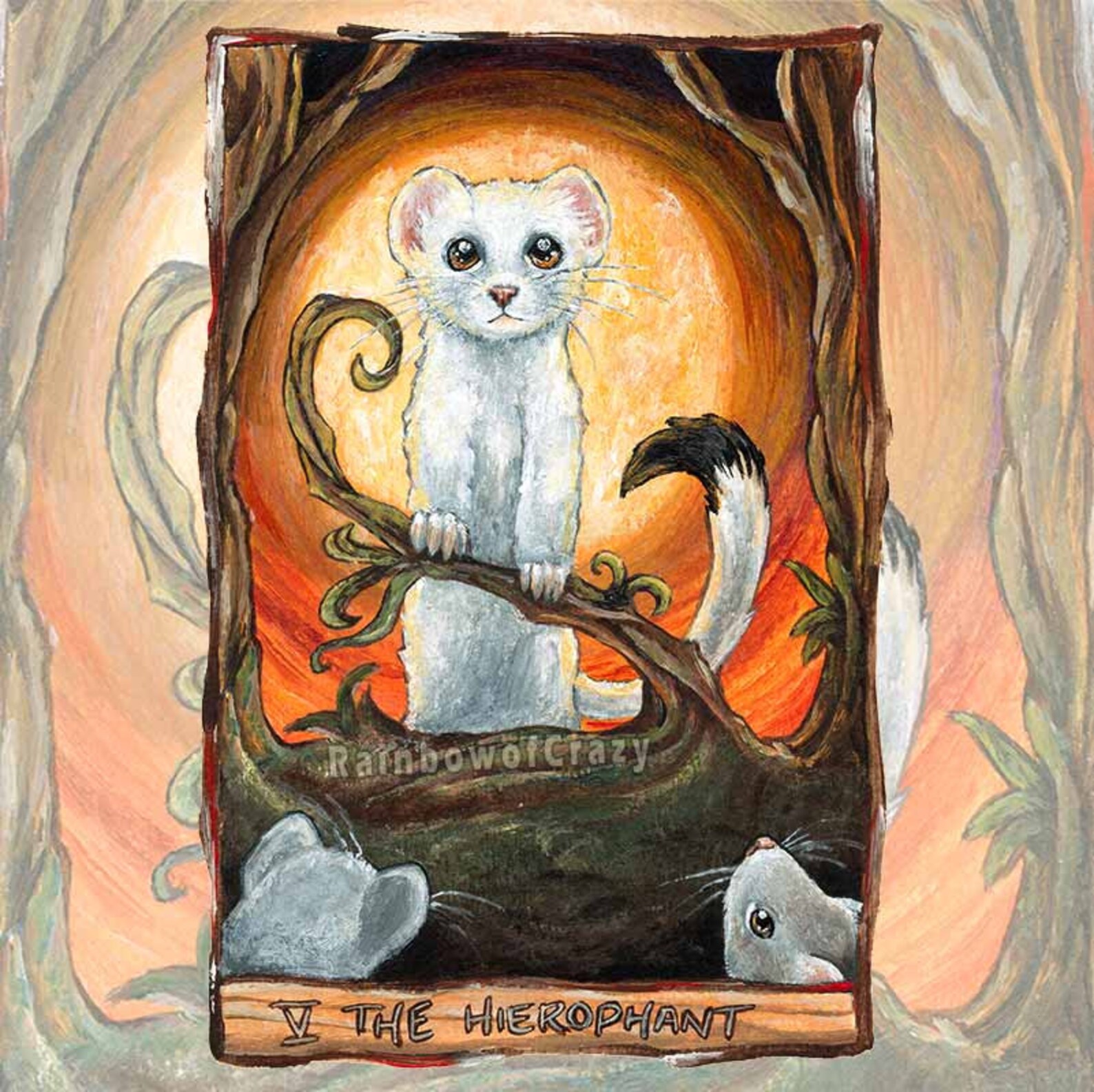 Ferret Art Print, White Stoat, Hierophant Tarot Card, Pet Decor, Weasel ...