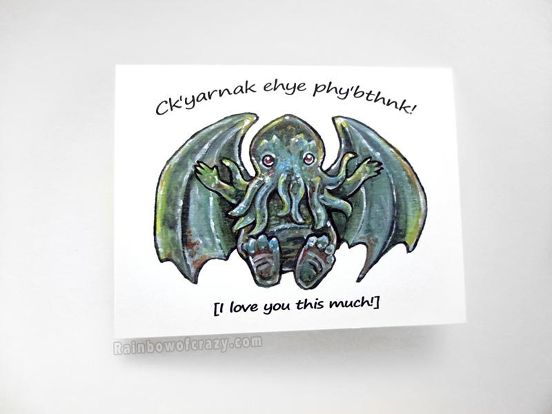 Cthulhu Card I Love You THIS Much HP Lovecraft Fantasy Art | Etsy