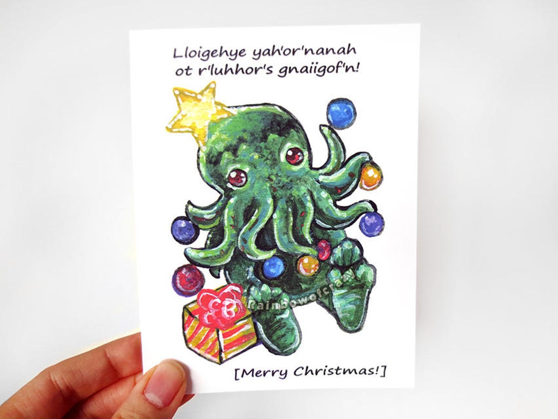 Cute Cthulhu Christmas Card HP Lovecraft Fantasy Art | Etsy