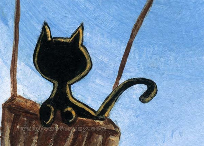 Hot Air Balloon Art Black Cat Print Steampunk Decor Bedroom | Etsy