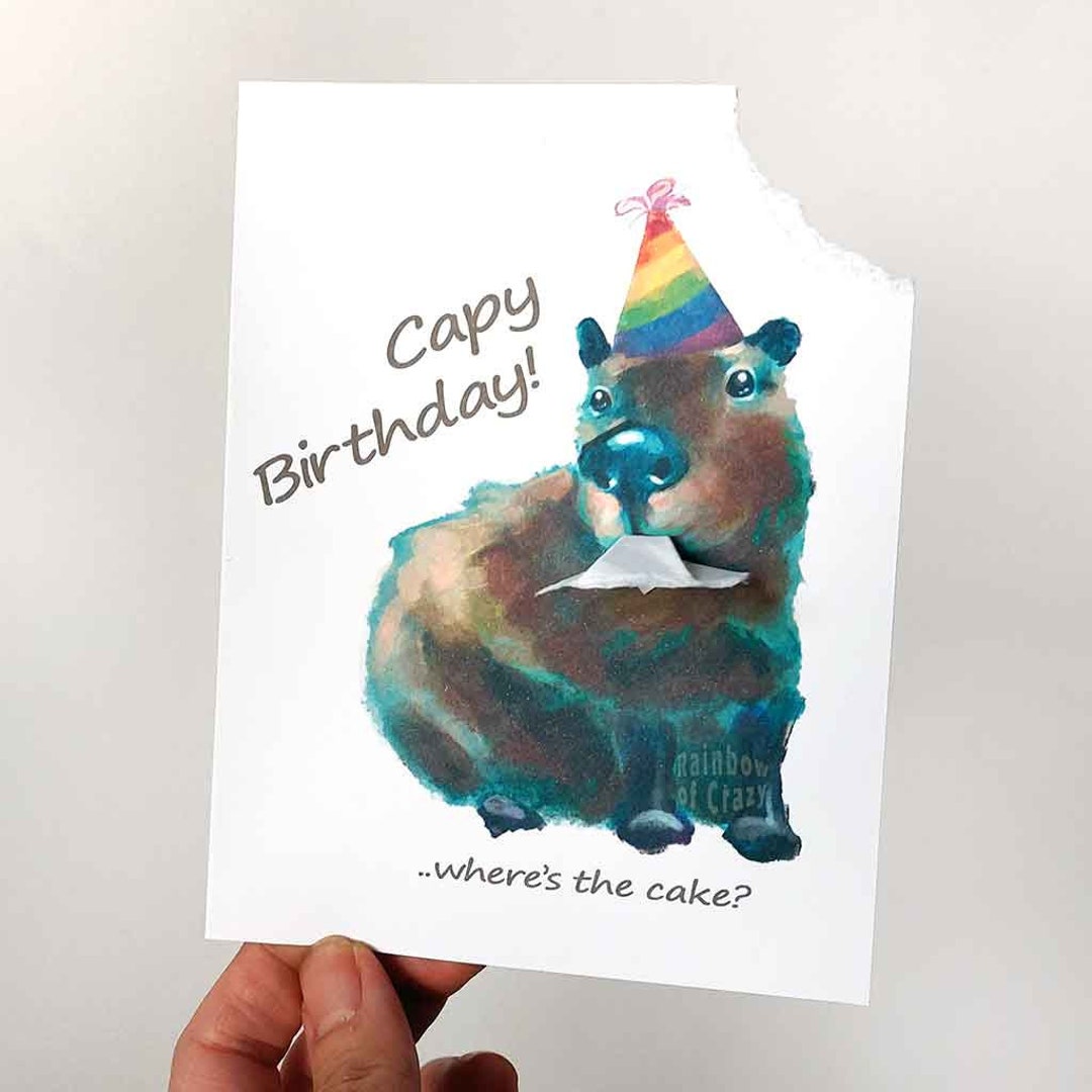 Capybara Card, Funny Note, Happy Birthday, Punny Notecard for Zoo ...