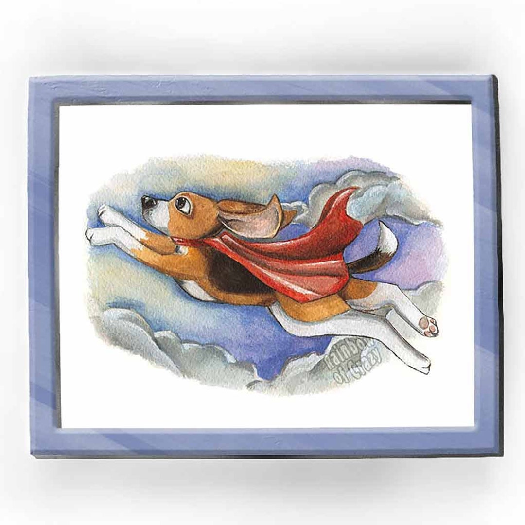 Beagle Art, Superhero Print, Dog Portrait, Animal Illustration ...