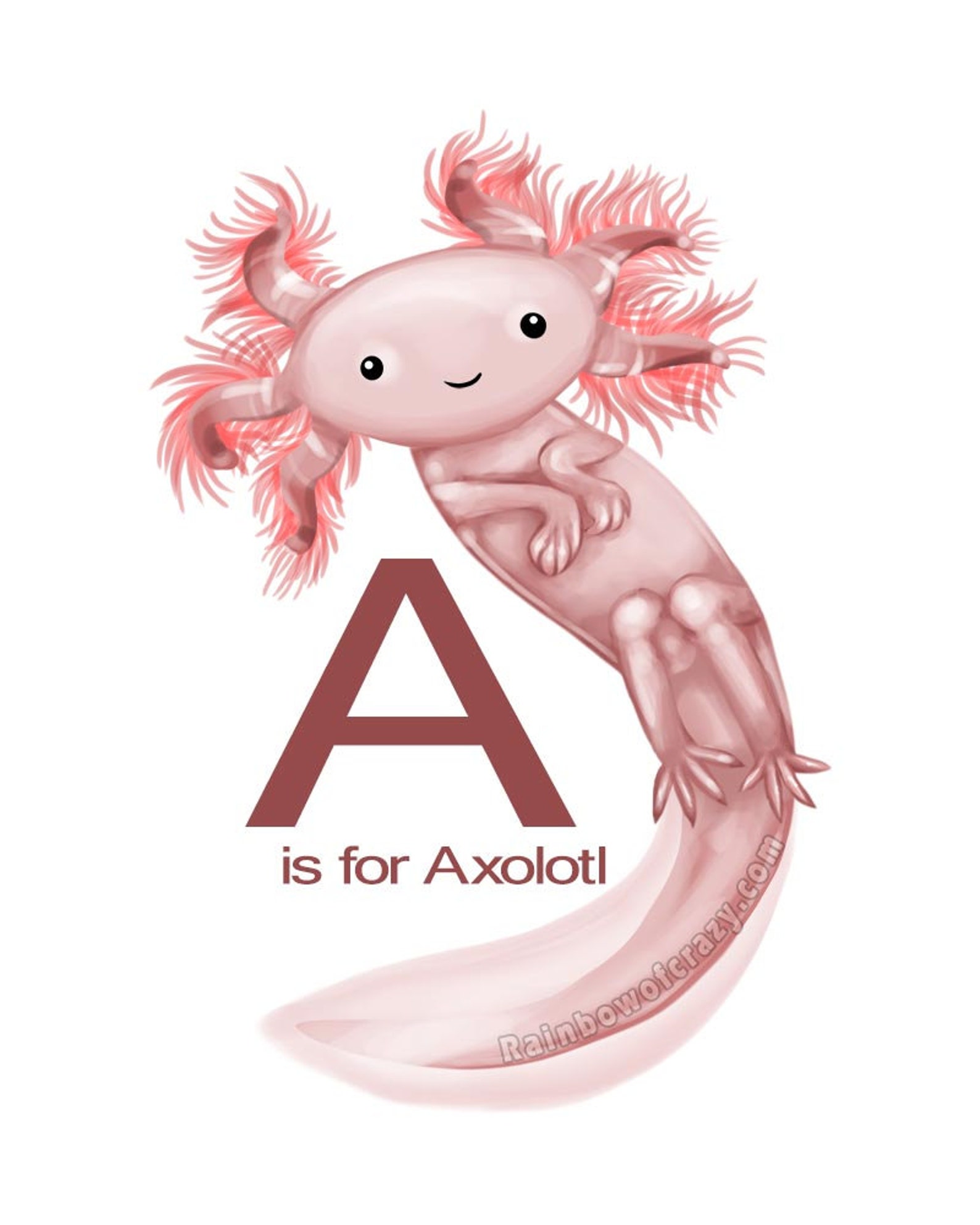 Custom Name: A is for Axolotl Art Alphabet Letter Print | Etsy