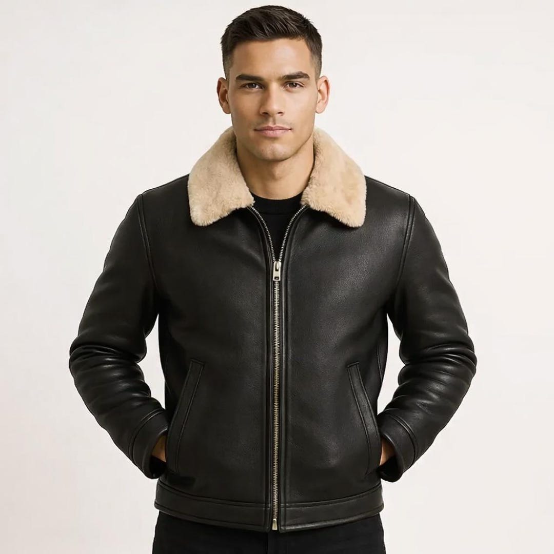 Men's Leather B3 Bomber Jacket – Shearling Aviator Flight Coat - Etsy