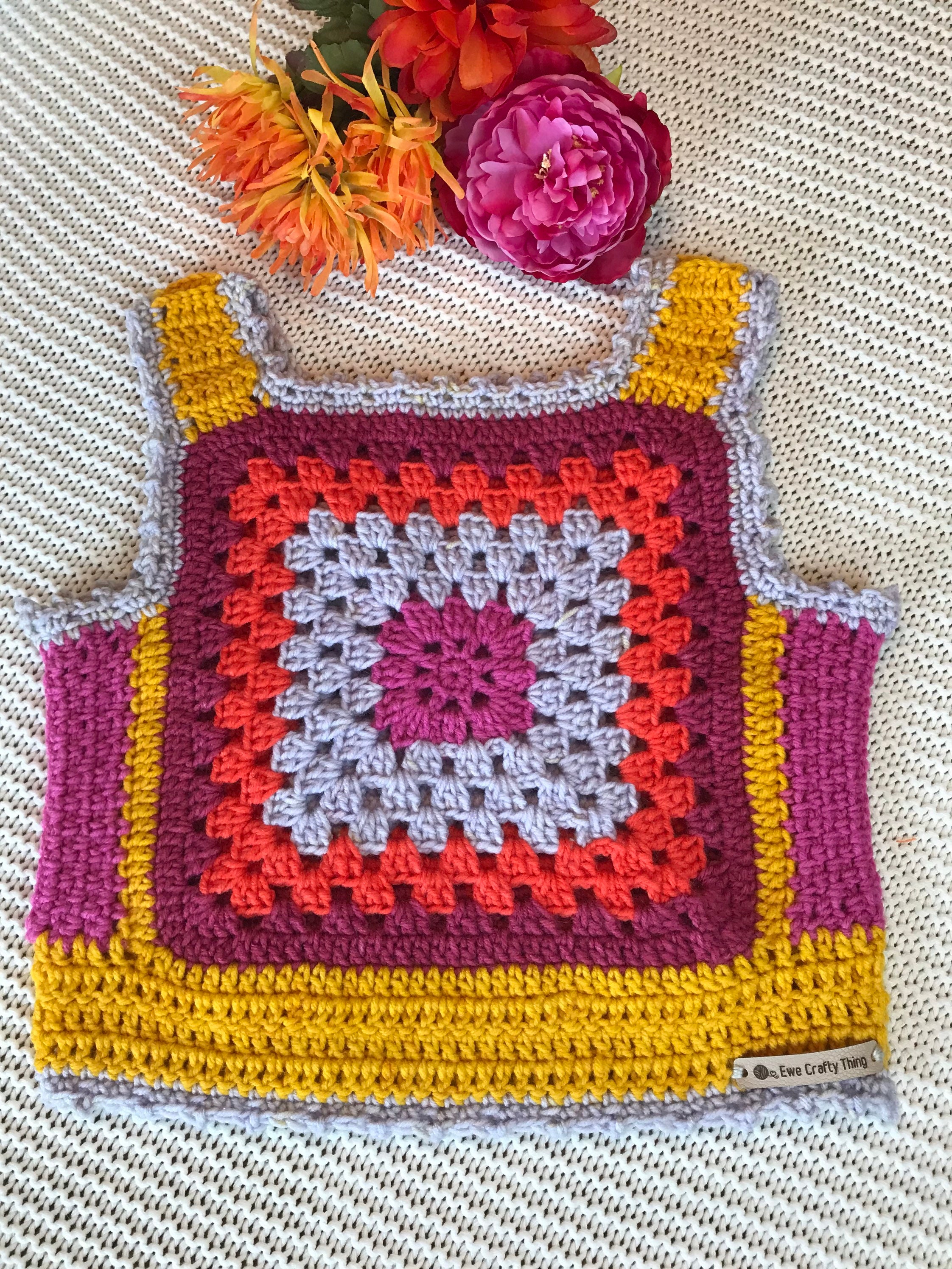 Retro Vest, Granny Square Vest, Crochet Vest, Bright Colored Vest ...