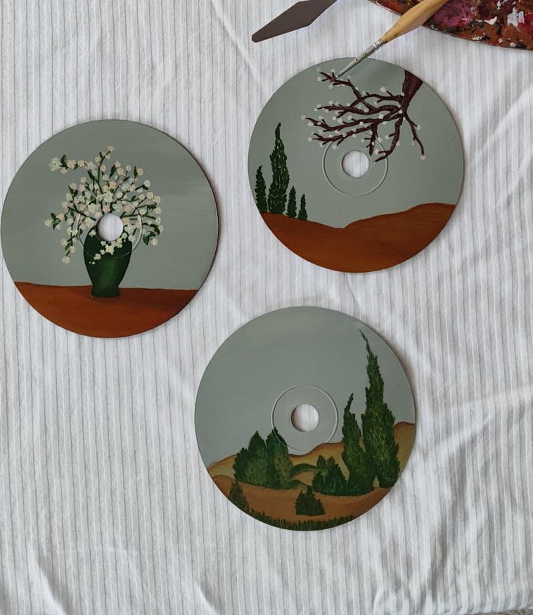 Hand Painted Landscape CD Art Set – Original Mini Nature Paintings on ...