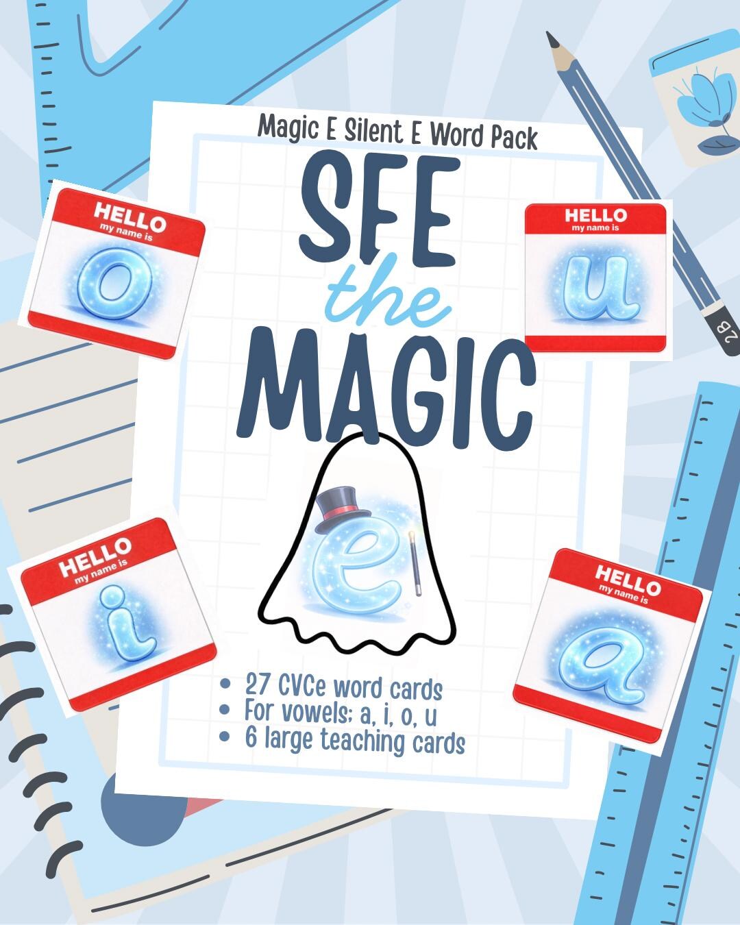 Magic E Silent E Word Pack | Long Vowel | 27 Word Cards | 6 Teaching ...