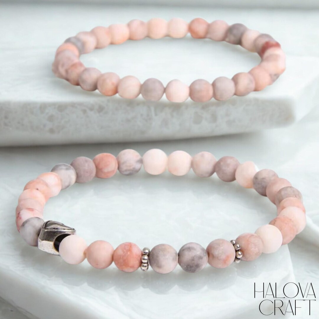 Handmade Pink Zebra Stone Couple Bracelets 6MM Matte Natural Beaded ...