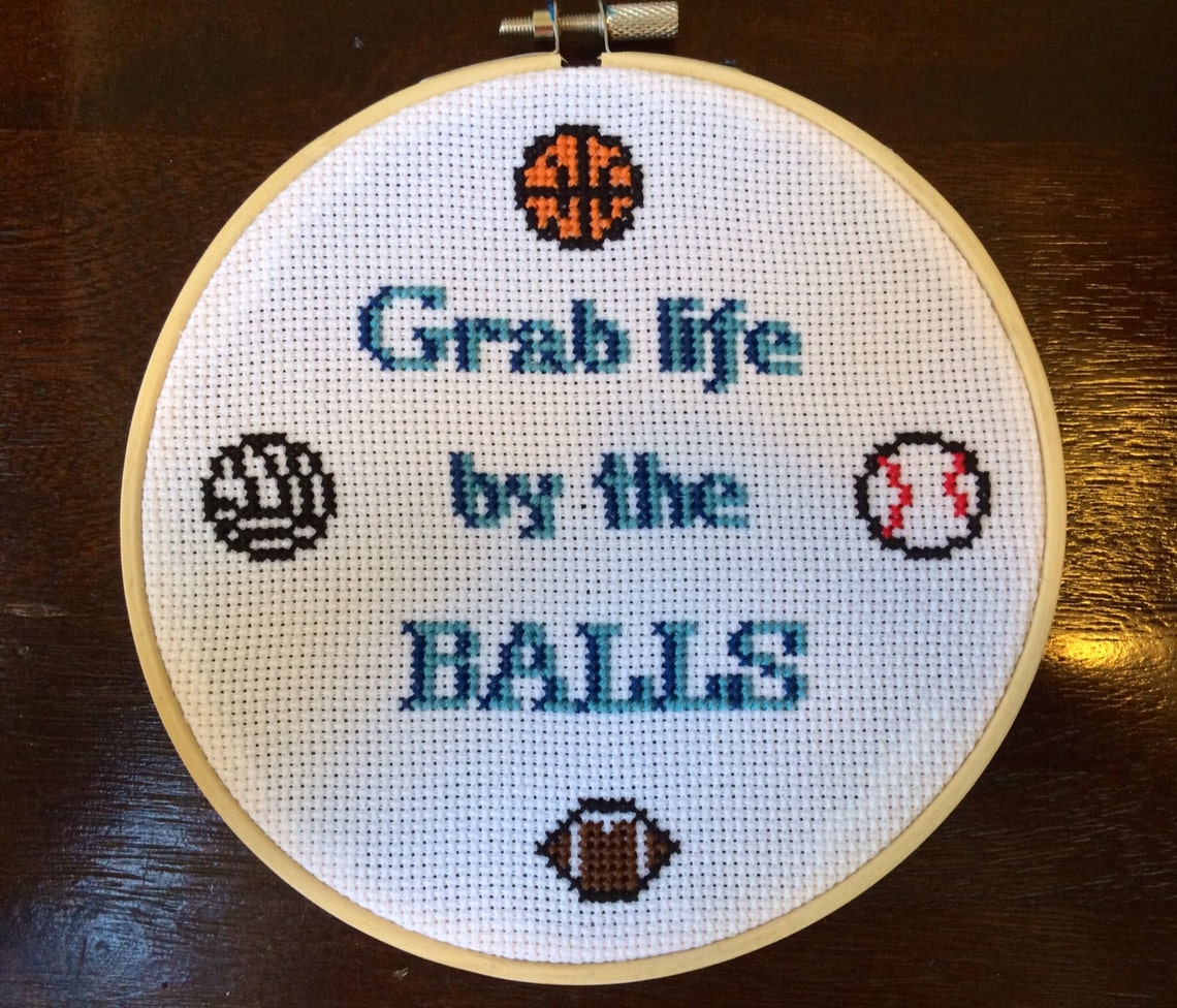 PATTERN Cross Stitch Grab Life by the Balls Sports | Etsy