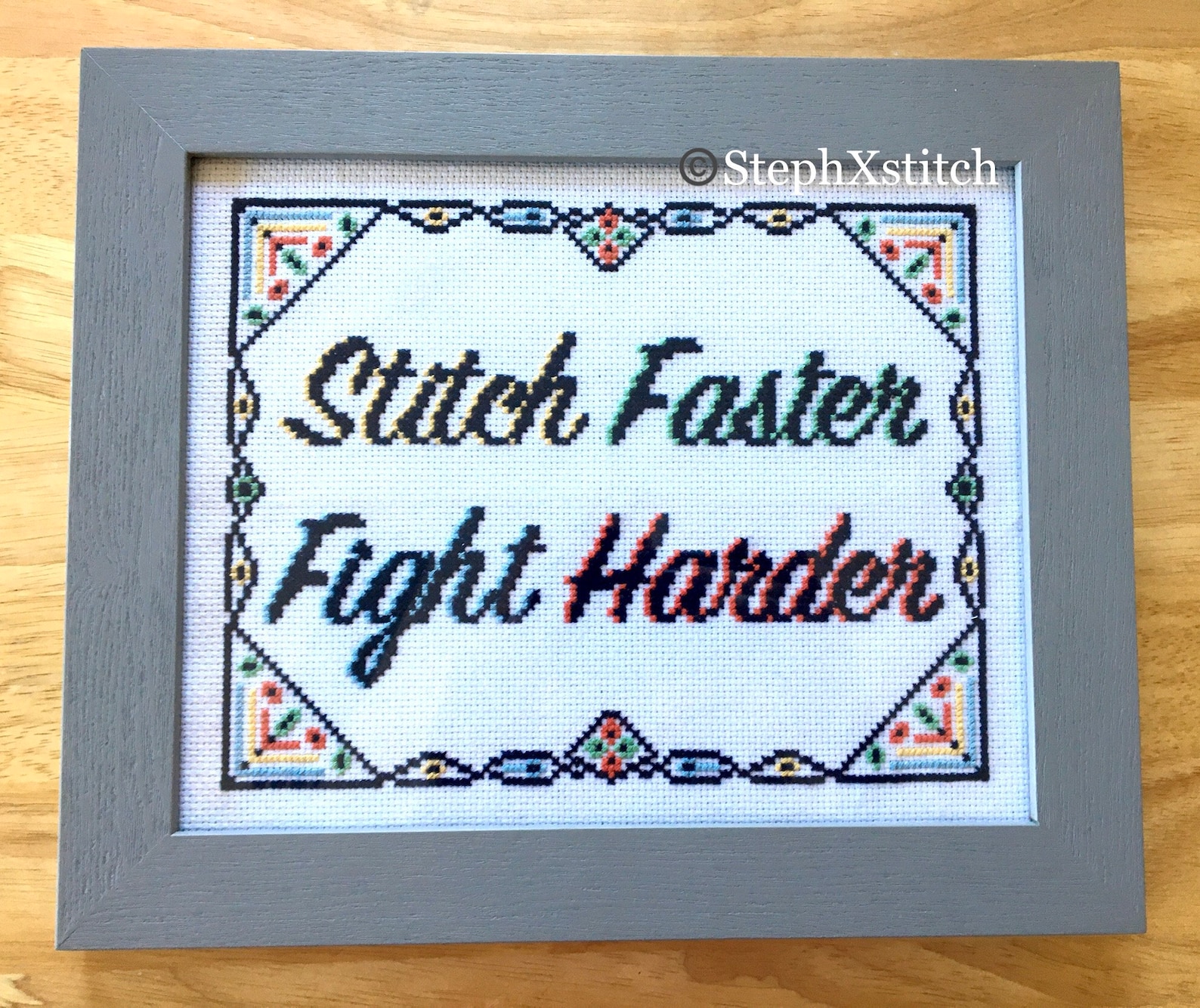 PATTERN Stitch Faster Fight Harder Cross Stitch Inspirational ...
