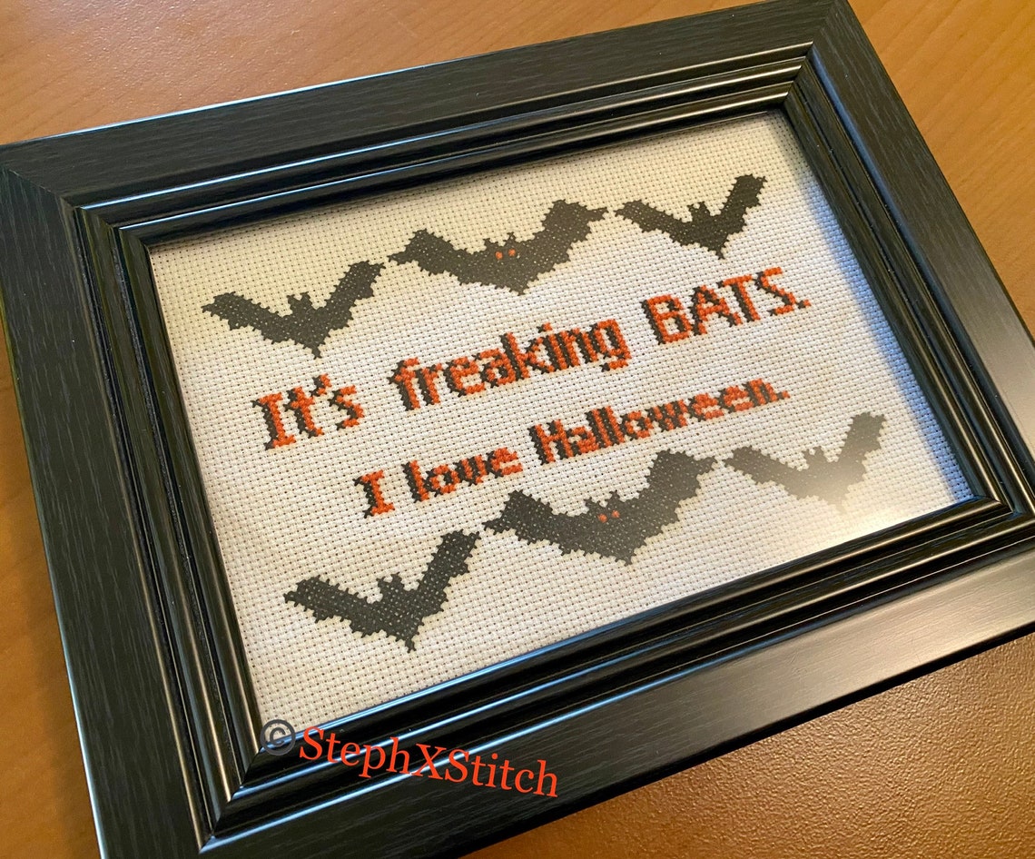 PATTERN It's Freaking Bats I Love Halloween Subversive Meme Cross ...