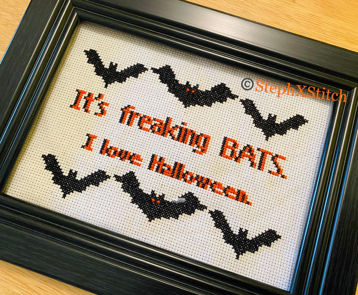 PATTERN It's Freaking Bats I Love Halloween Subversive Meme Cross ...