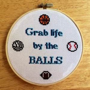 PATTERN Cross Stitch Grab Life by the Balls Sports - Etsy