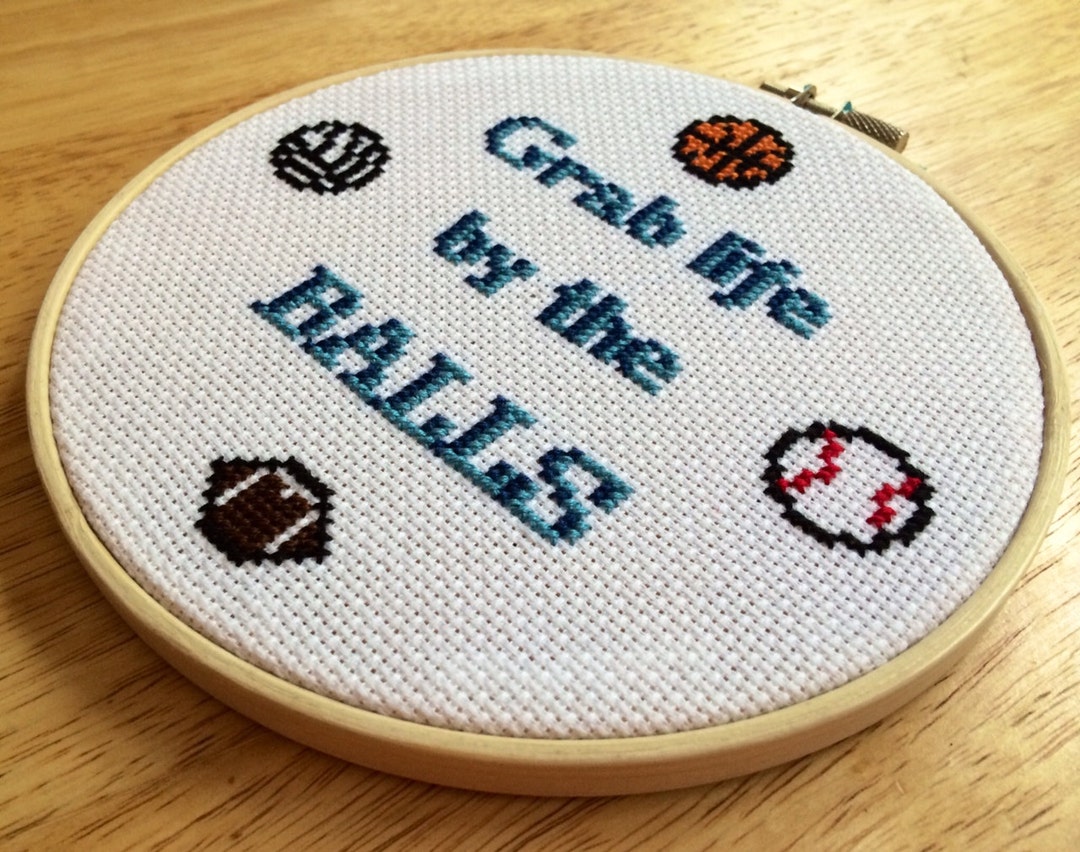 PATTERN Cross Stitch Grab Life by the Balls Sports - Etsy