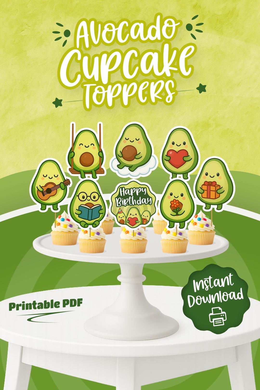 Avocado Cupcake Toppers, Birthday Party Decor (digital Download) - Etsy