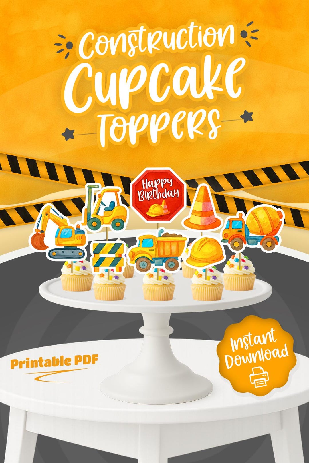 Construction Truck Cupcake Toppers, Digger Birthday Party Decor ...