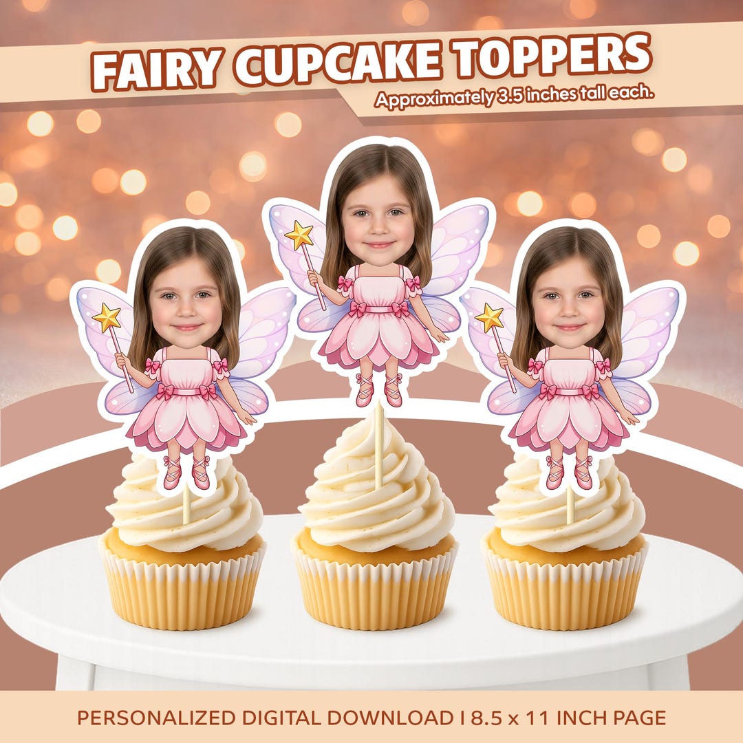 Personalized Fairy Face Cupcake Toppers, Custom First Birthday Party ...