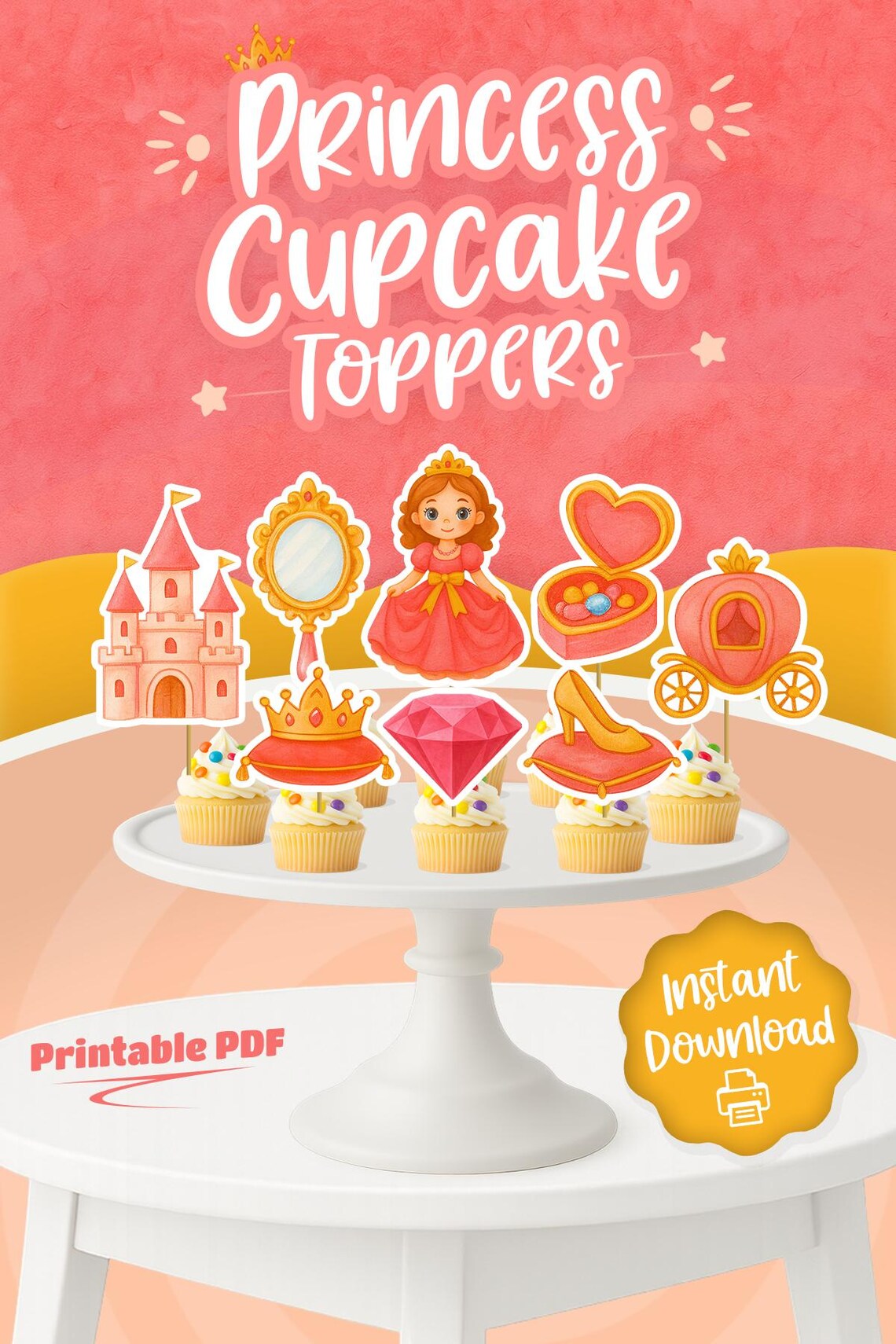 Princess Cupcake Toppers, Fairy Tale Birthday Party Decor, Printable ...