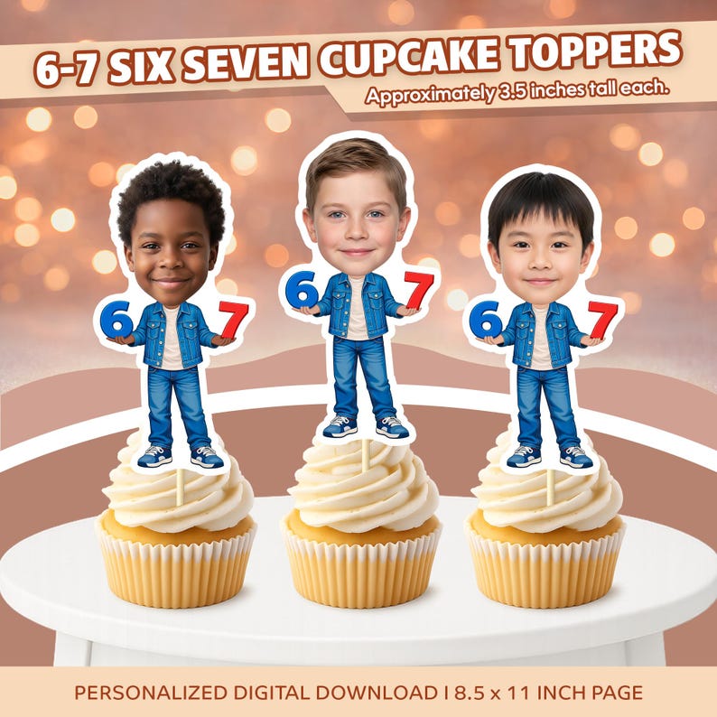 Personalized Meme Face Cupcake Toppers, Six Seven Party Decor (digital ...