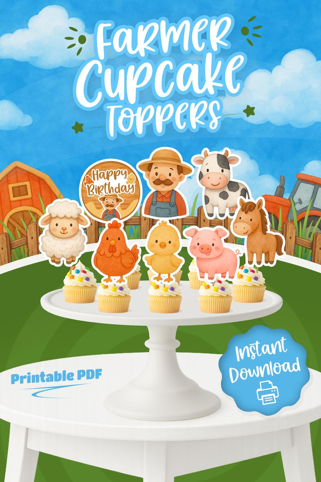 Farm Animals Cupcake Toppers, Barnyard Birthday Party Decor, Baby ...