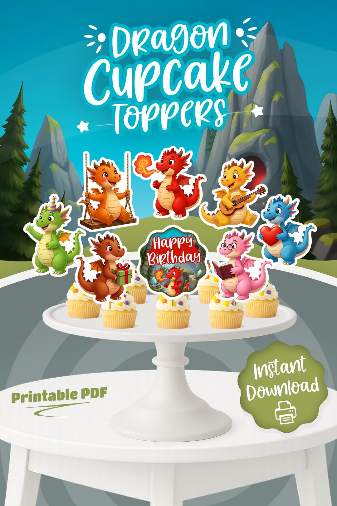 Dragon Cupcake Toppers, Birthday Party Decor (PDF Pattern) - Etsy