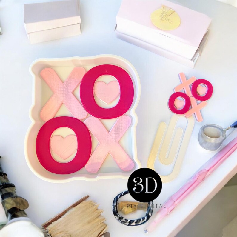 Valentine's XOXO Desk Set, 3D Printed Trinket Tray, Phone Stand, Gem ...