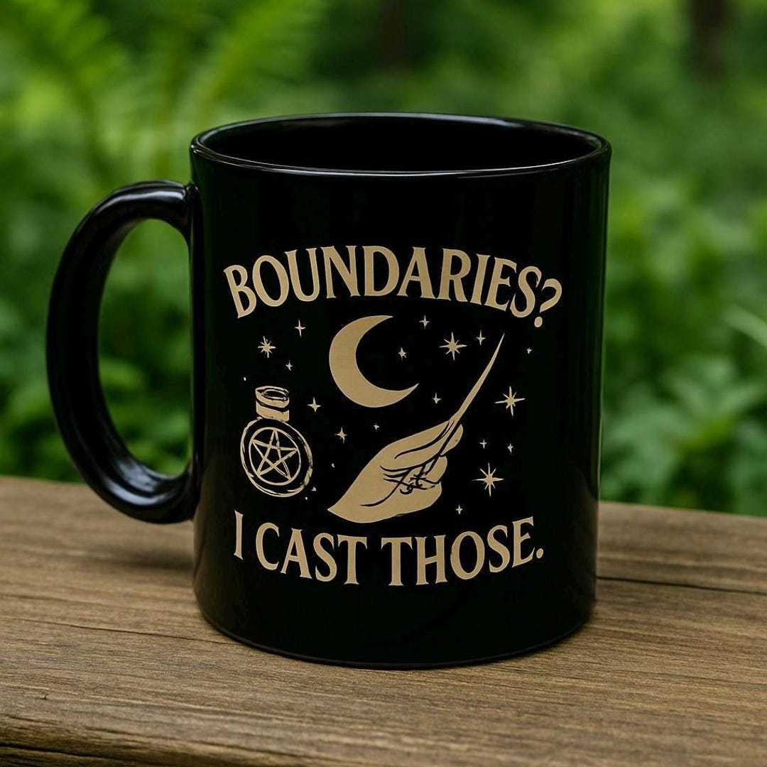 Boundaries? I Cast Those Mug | Black Ceramic Coffee Cup, Witchy Magic ...