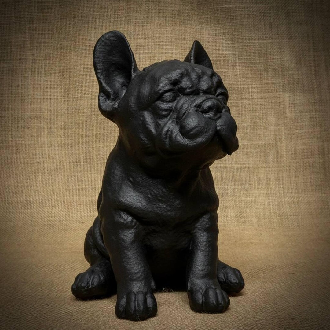 Concrete French Bulldog Statue Garden Decor Black Dog Sculpture Outdoor ...
