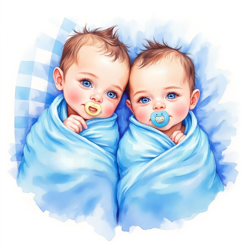 Newborn Baby Clipart Bundle, Watercolor Boys, Girls, Twins (commercial ...