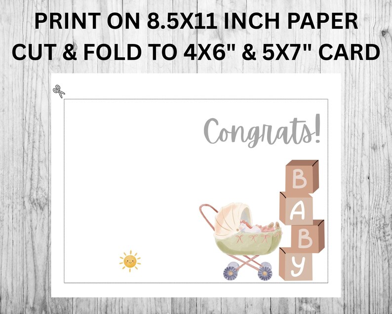 New Baby Congrats Card, Printable Baby Card, 5x7 & 4x6 Printable Baby ...